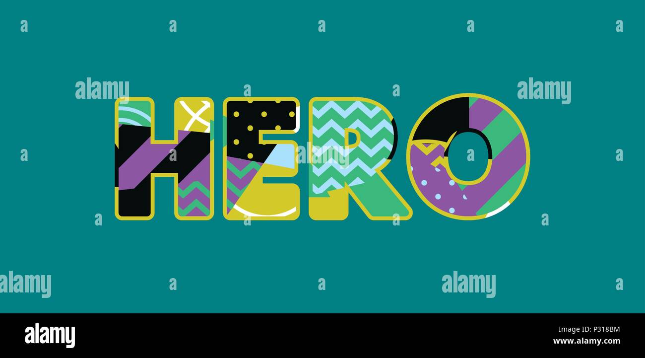 The word HERO concept written in colorful abstract typography. Vector ...