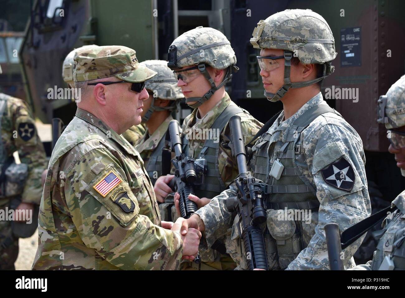 Gen. Mark Milley, U.S. Army Chief of Staff, shakes hands with Soldiers ...