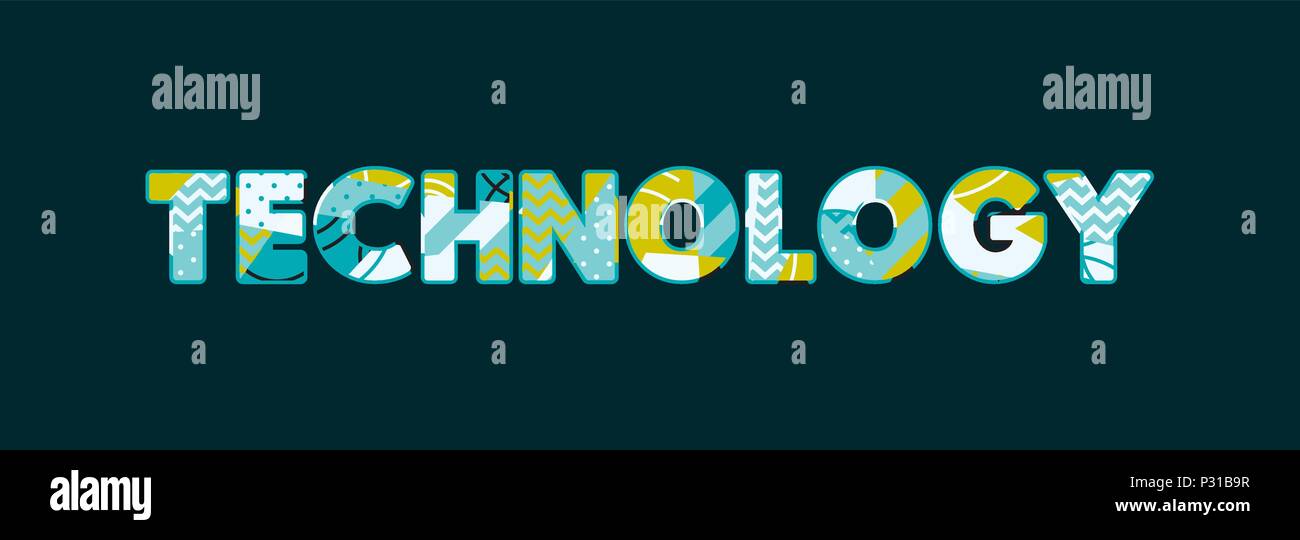 The word TECHNOLOGY concept written in colorful abstract typography ...