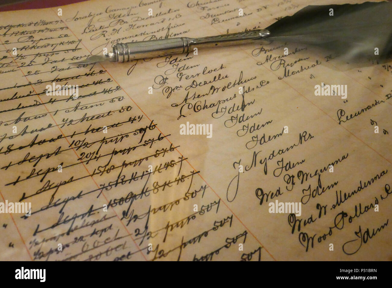 old fashioned writing feather at cashbook at the museum of Nolet ...