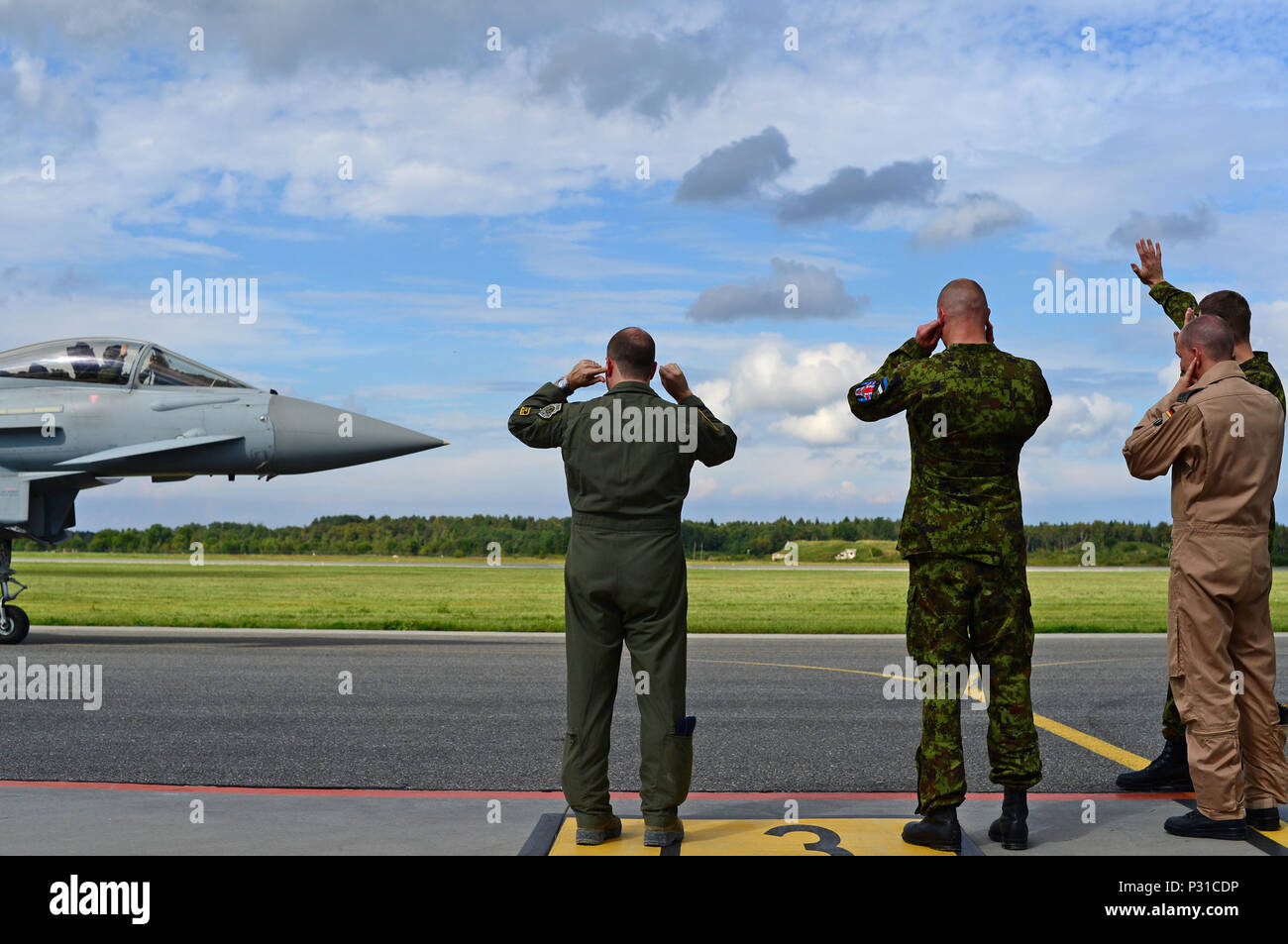 Col. Jaak Tarien, commander of the Estonian Air Force, right, greets a ...