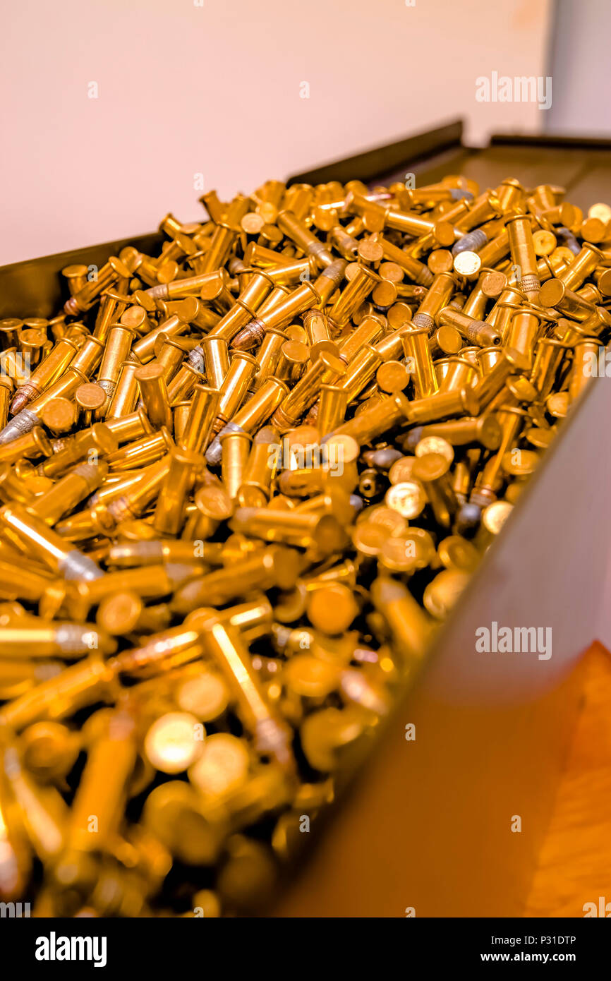 Ammo box full of bullets shot with a macro lens Stock Photo - Alamy