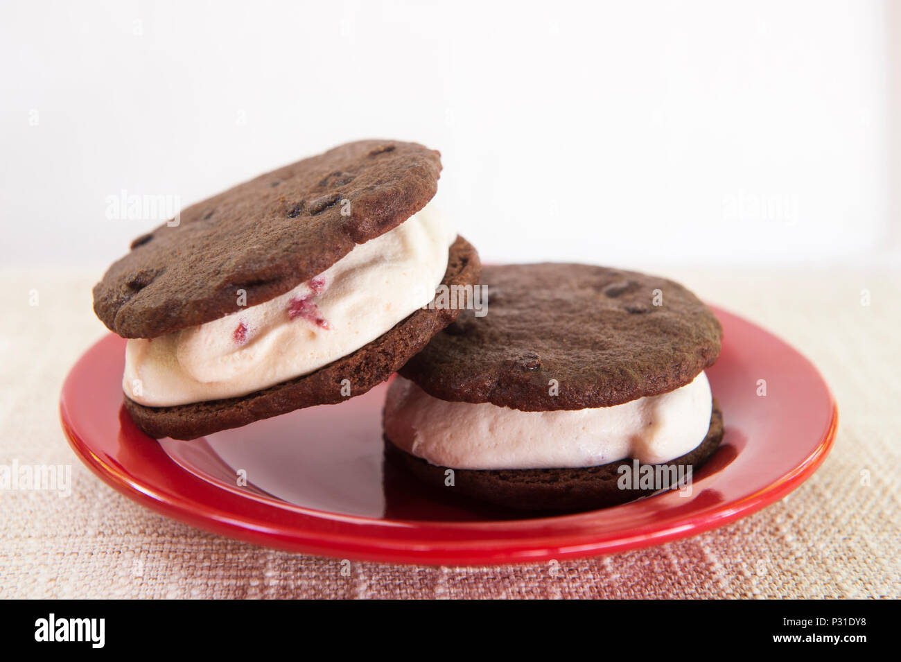 Ice Cream Sandwich with strawberry ice cream between two chocolate ...