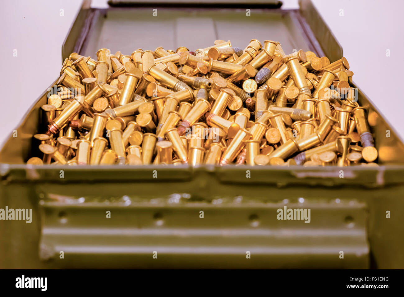 Ammo box full of bullets shot with a macro lens Stock Photo - Alamy