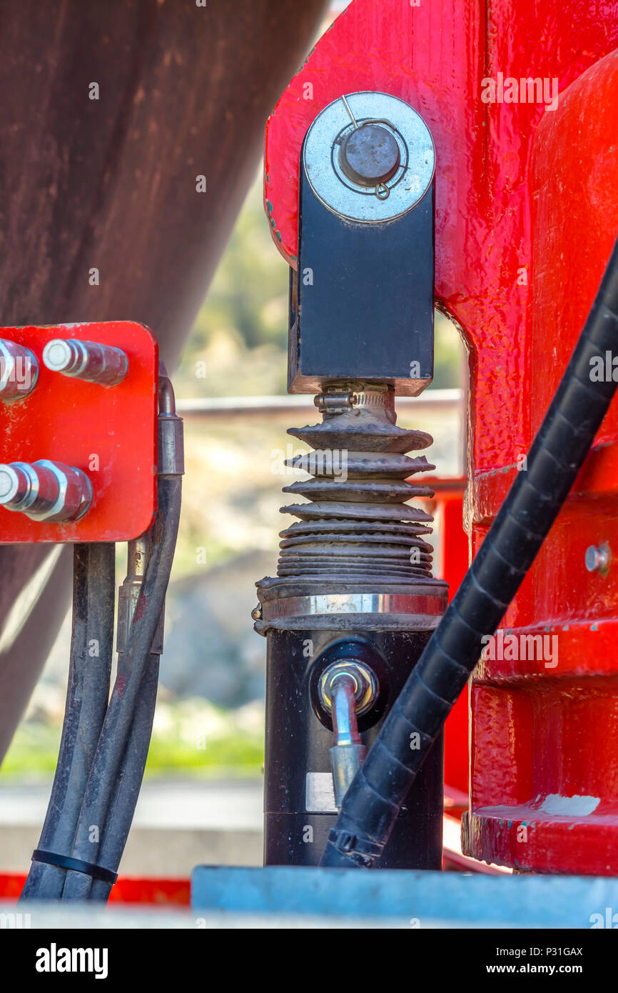 Detail photos of a dump truck at an excavation zone in an area of new ...