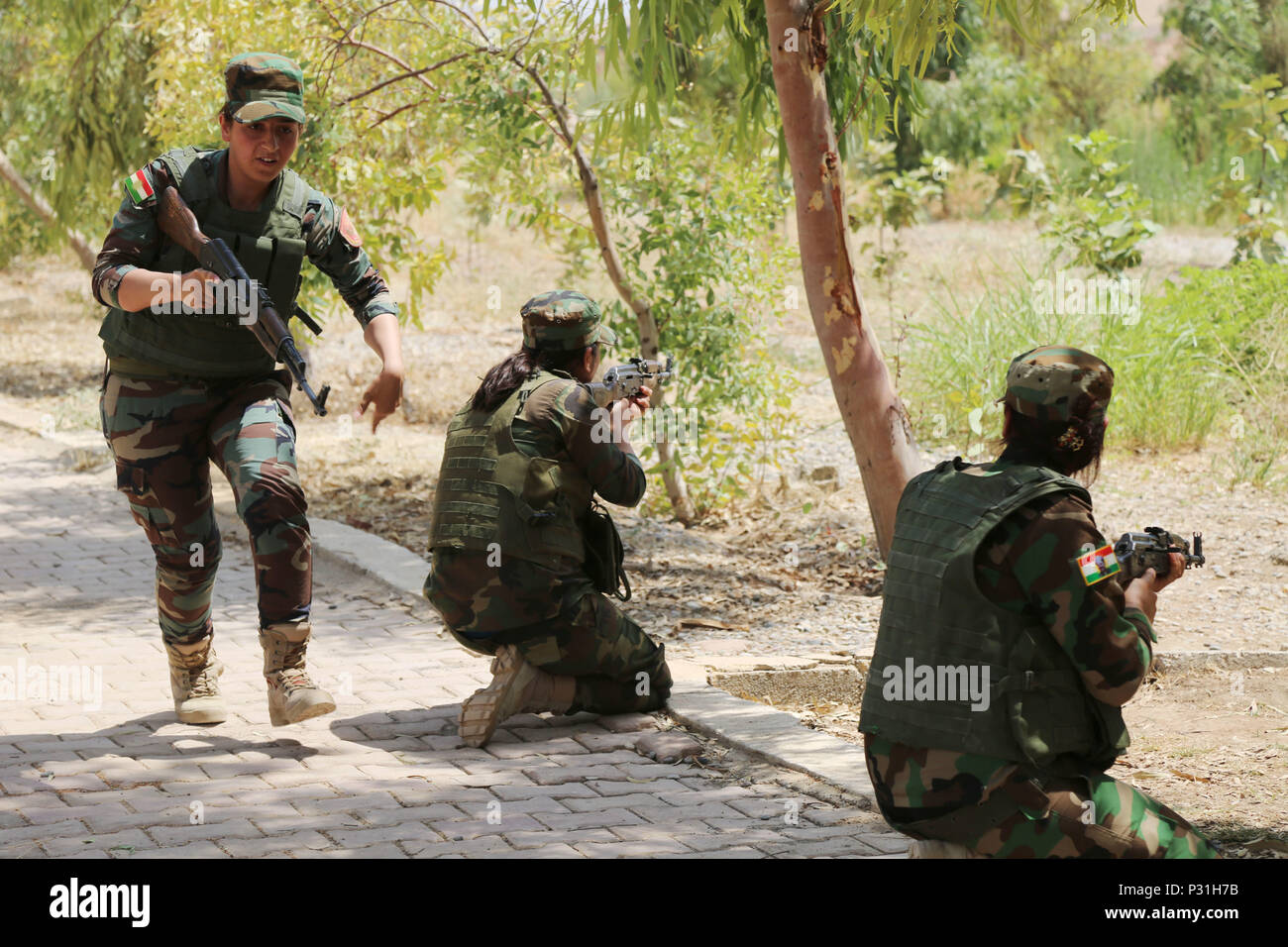 A Zeravani soldier conducts a tactical withdrawal movement during squad ...