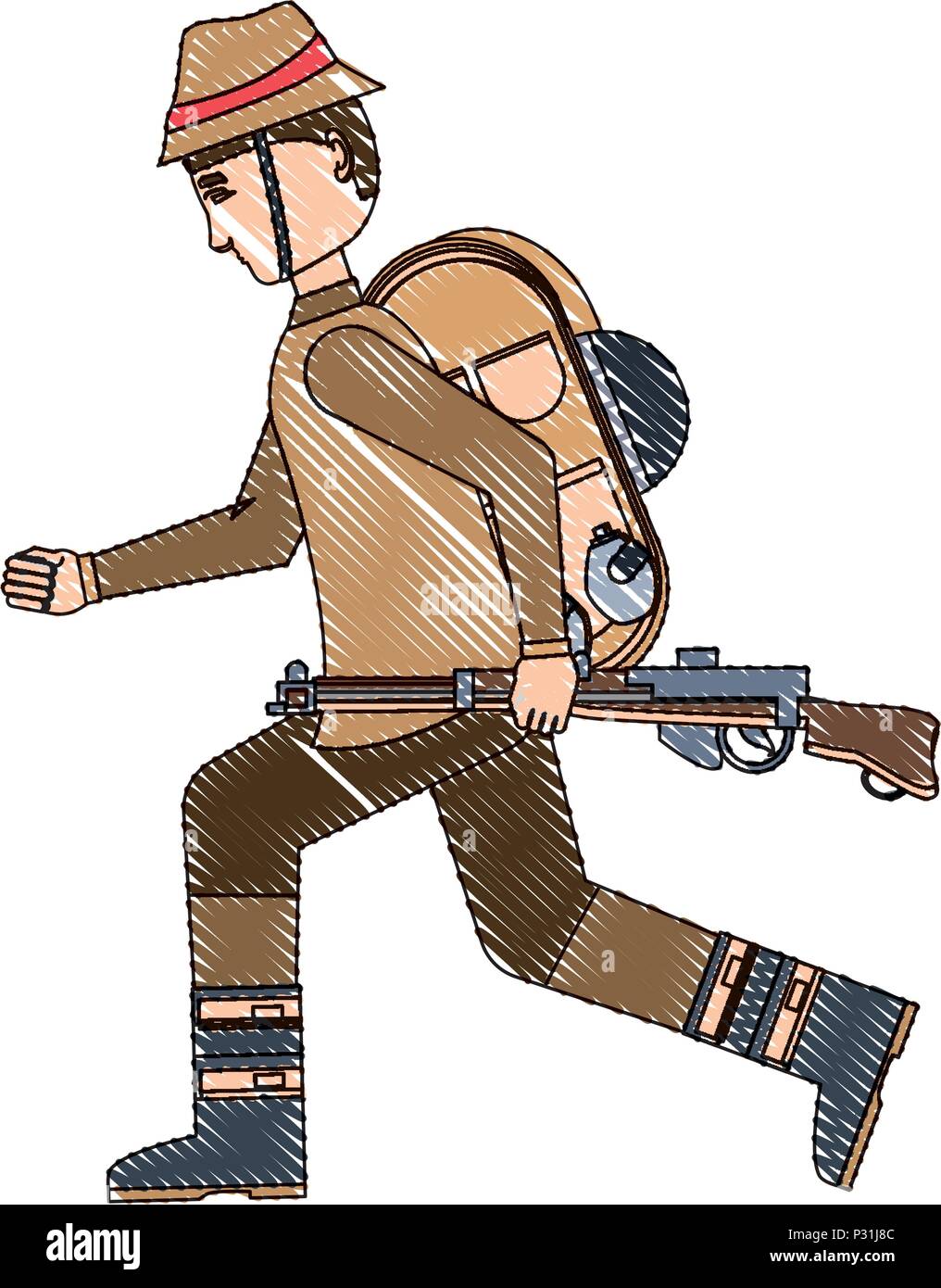 Anzac soldier with the equipment and weapon over white background ...