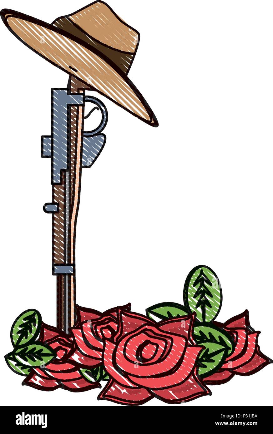 Anzac day design with poppy flowers and weapon over white background ...