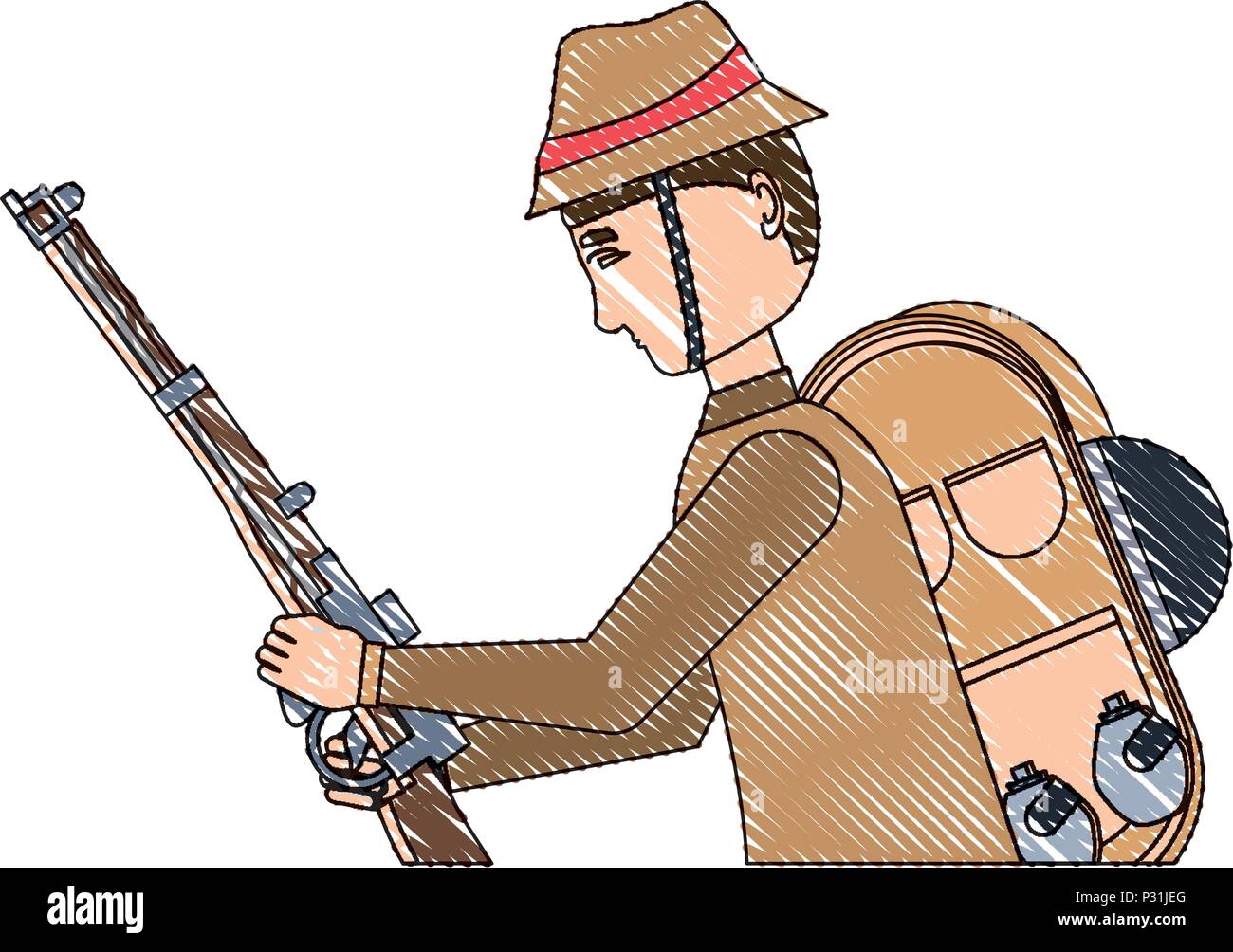 Anzac soldier with the equipment and weapon over white background ...