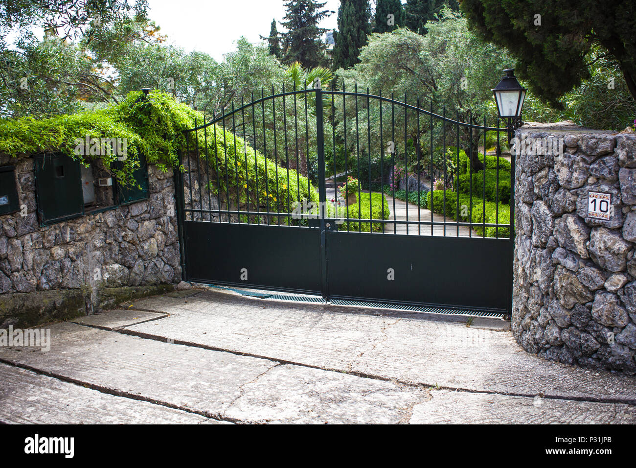 Big green gate going to a huge resident. Surrounded with different ...