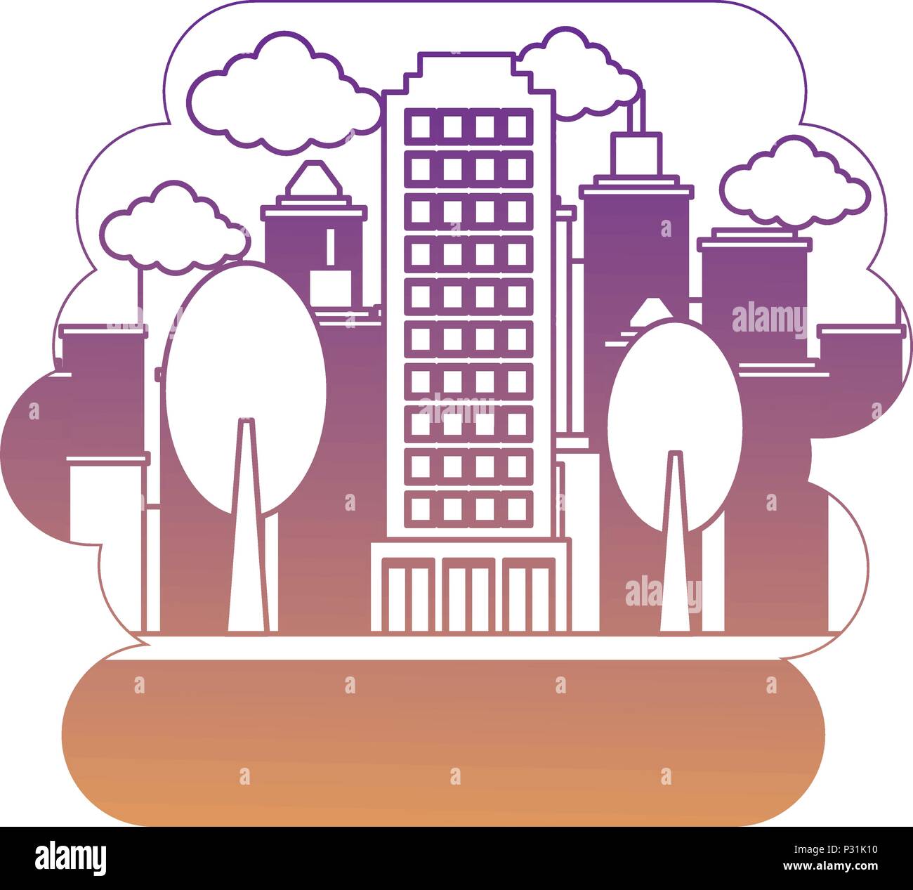 city building over landscape and white background, colorful design ...