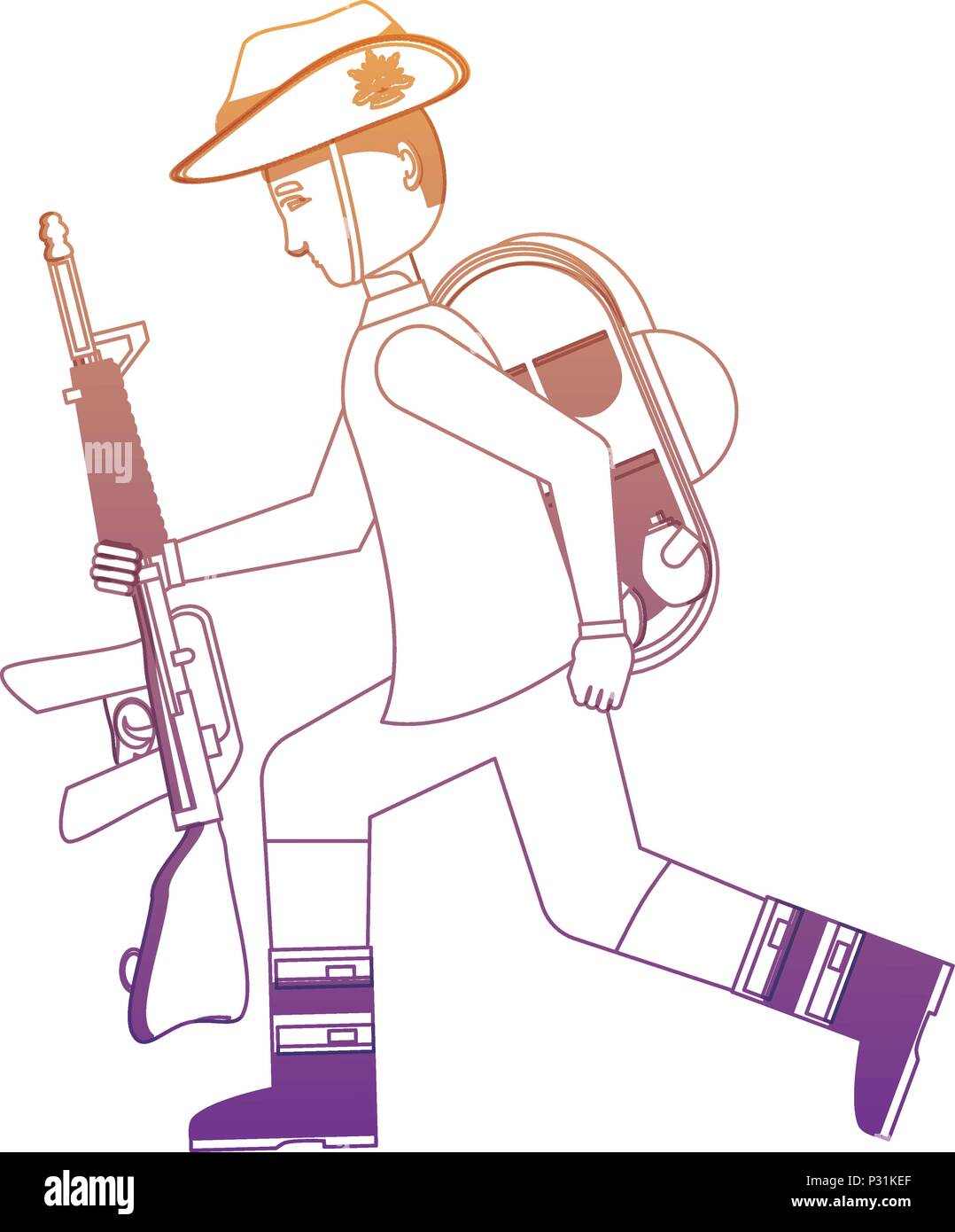 Anzac soldier with the equipment and weapon over white background ...