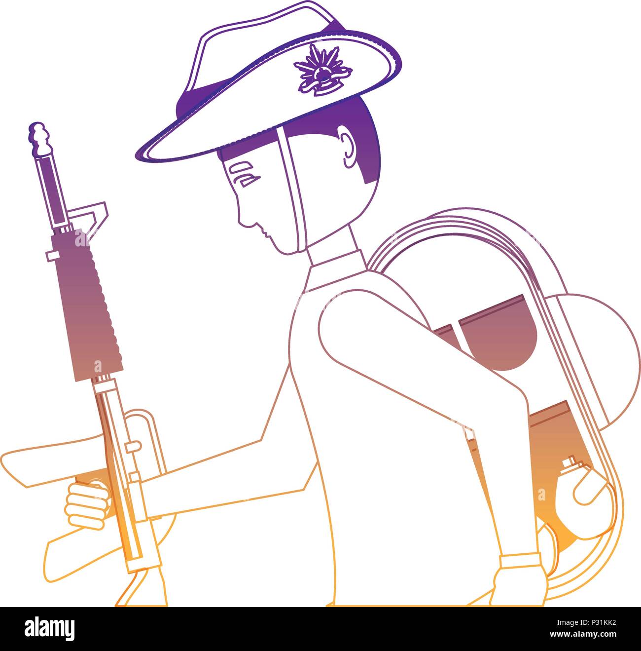 Anzac soldier with the equipment and weapon over white background ...