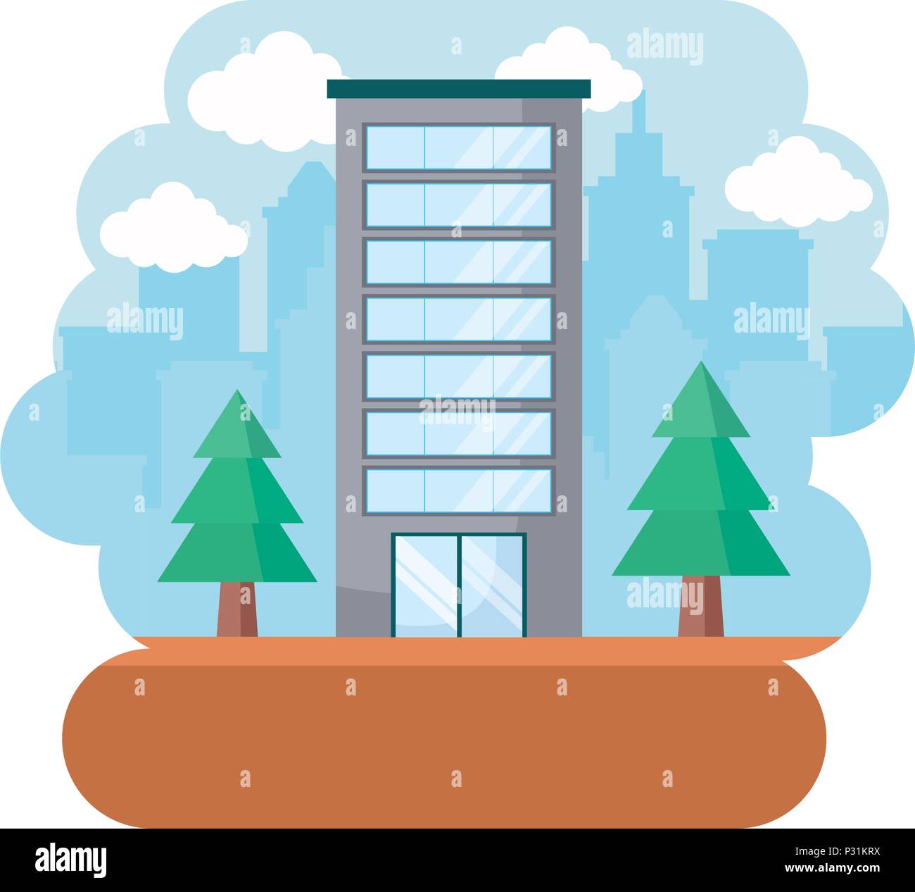 trees and city building over urban city landscape and white background ...