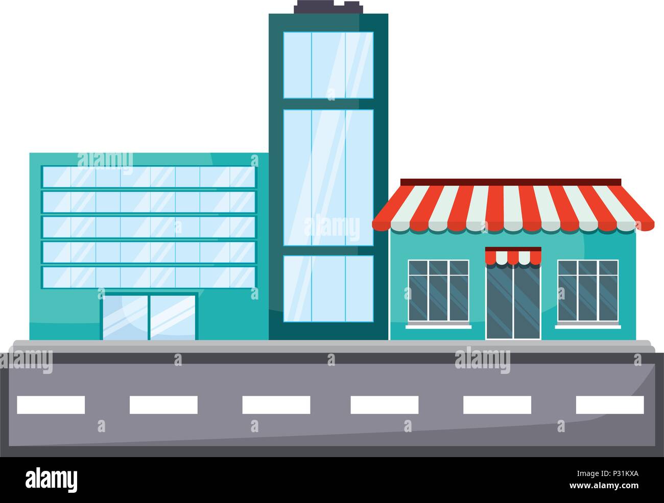 street with stores and buildings over white background, vector ...