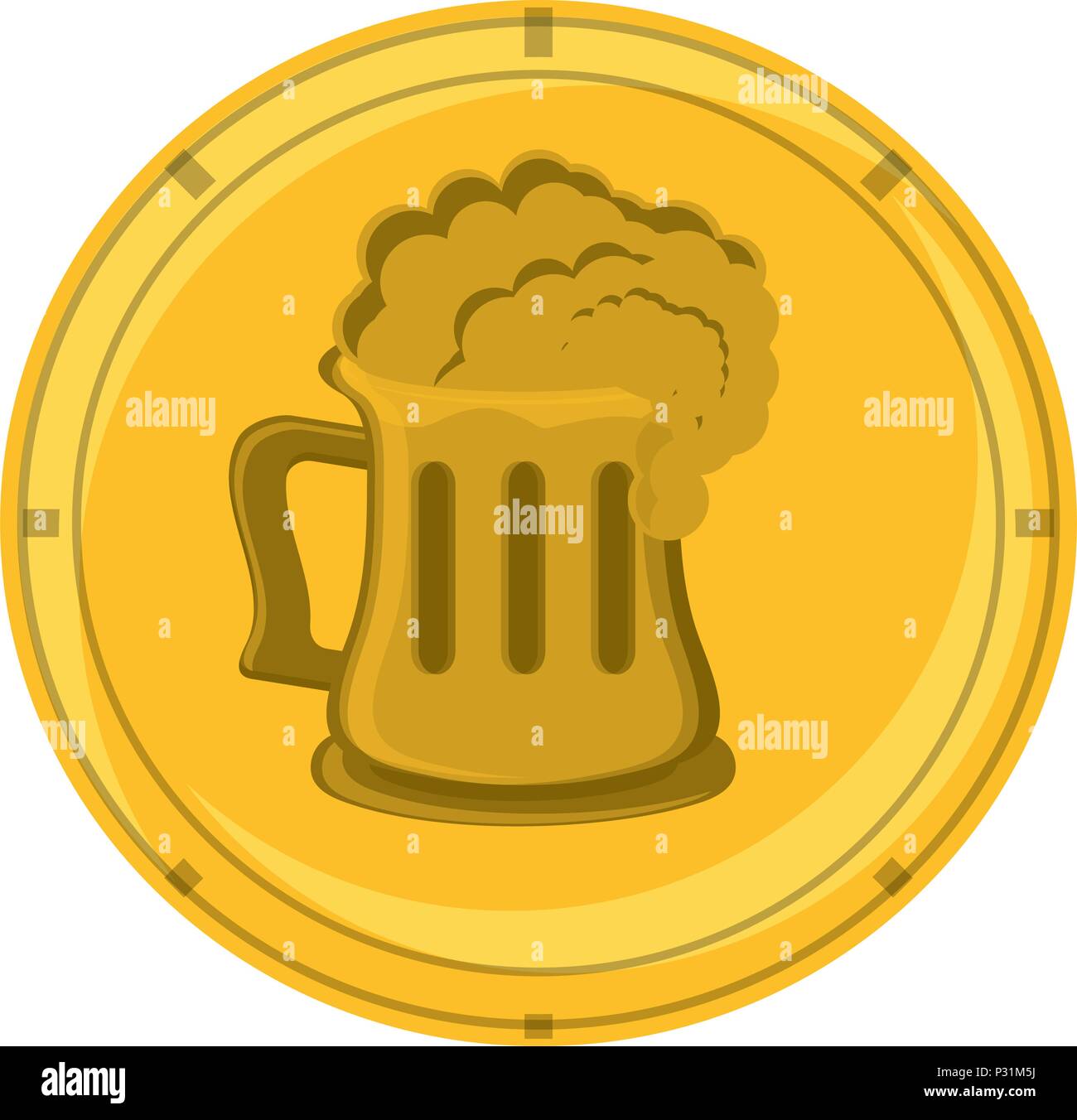 coin with beer mug icon over white background, vector illustration ...