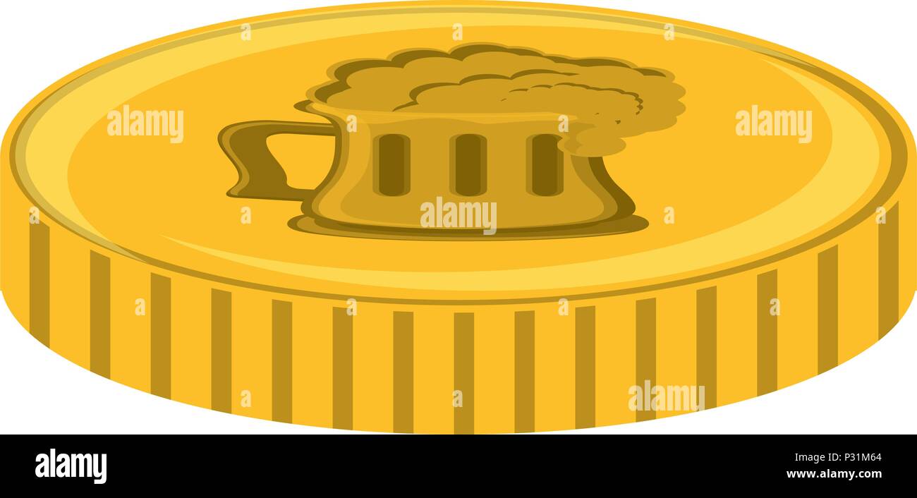 coin with beer mug icon over white background, vector illustration ...