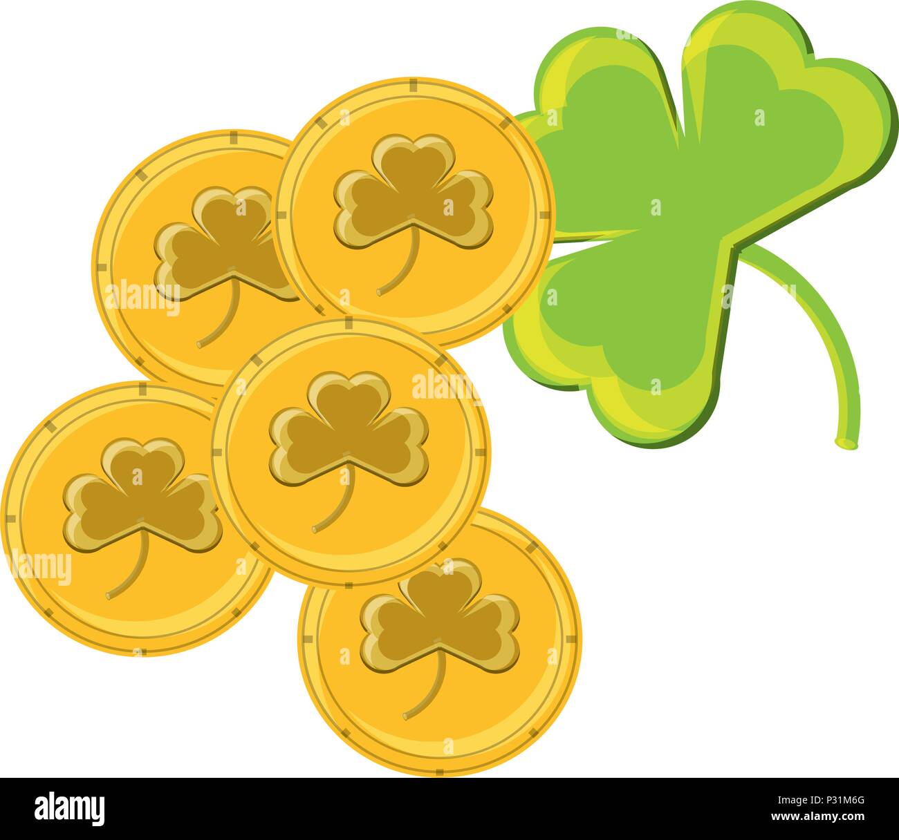 clover and coins with clovers icon over white background, vector ...