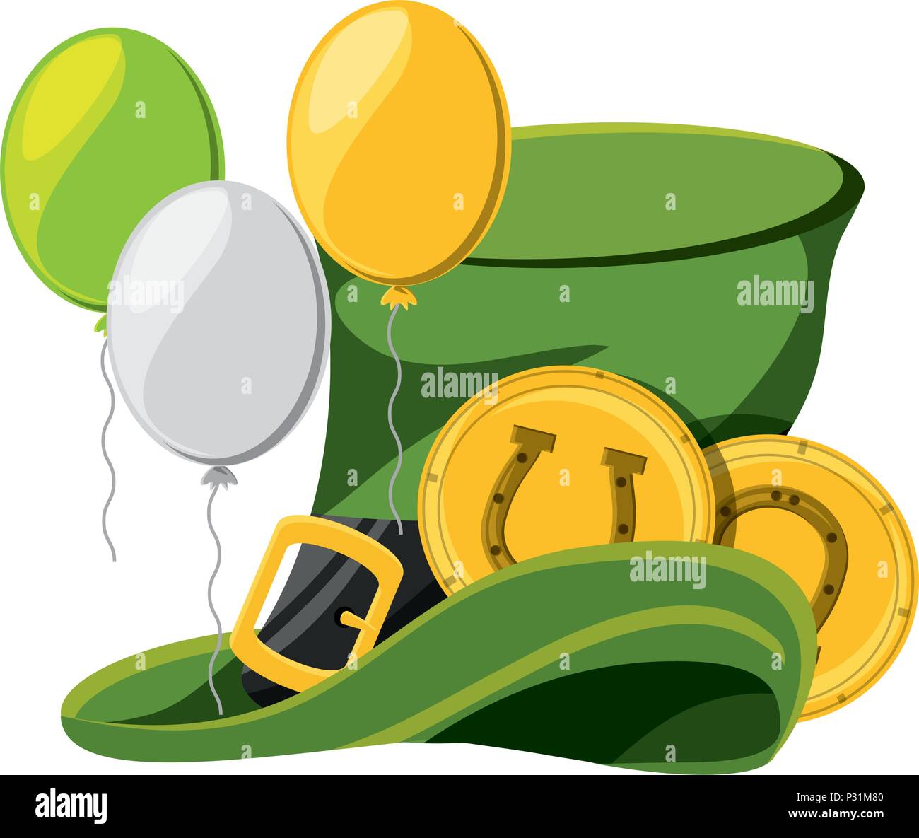 irish top hat with decorative balloons over white background, vector ...