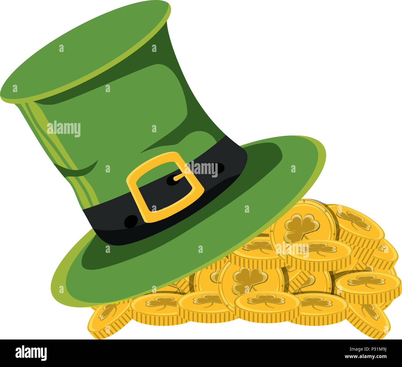 irish top hat and coins over white background, vector illustration ...