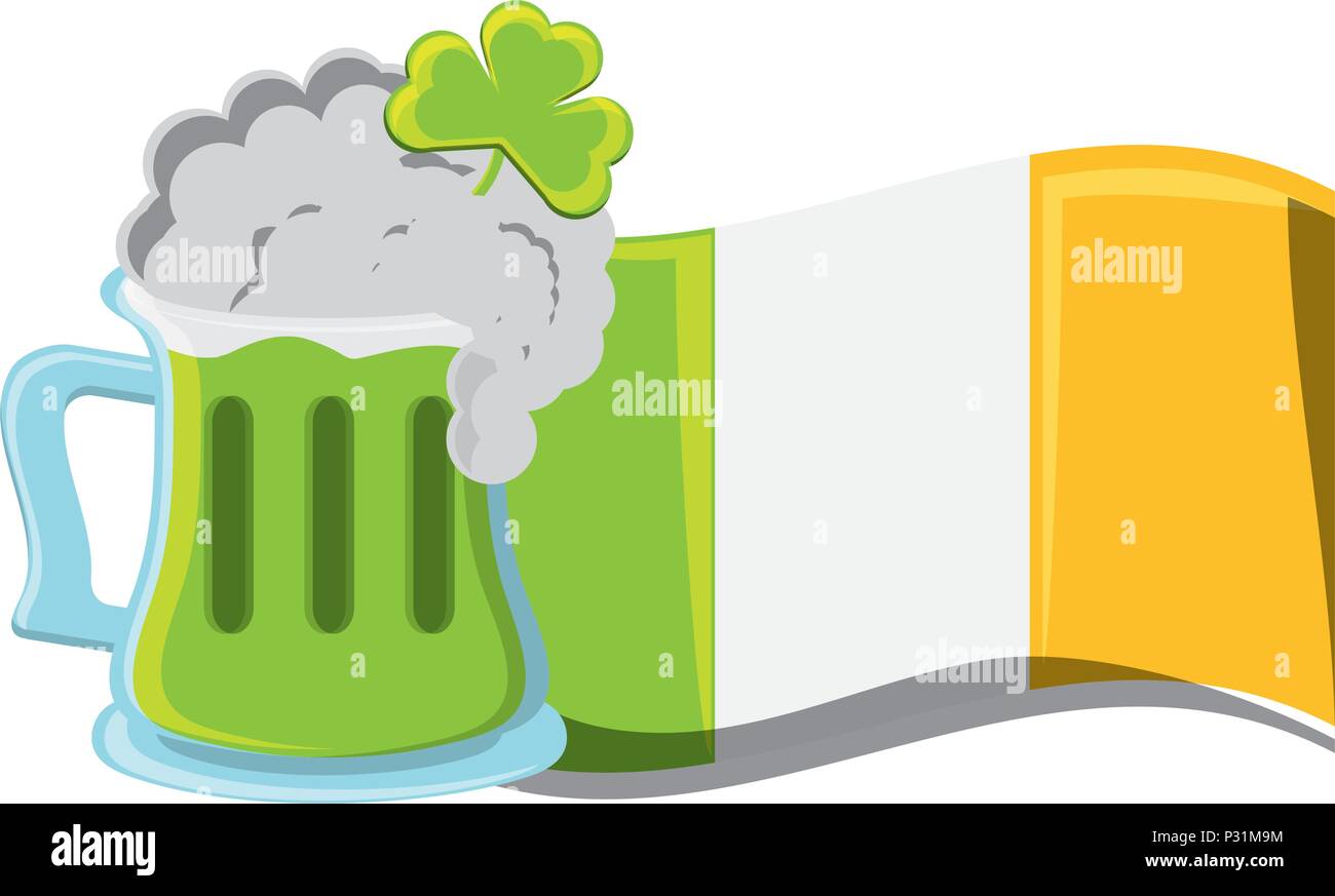 irish beer mug and flag of ireland over white background, colorful ...