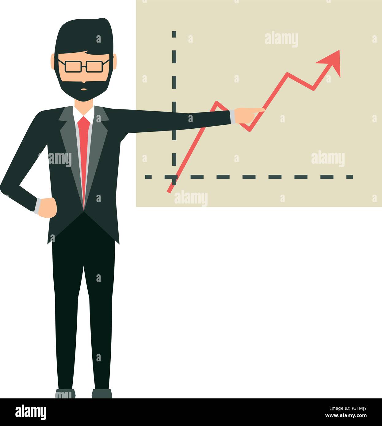 cartoon man showing a financial chart over white background, vector ...