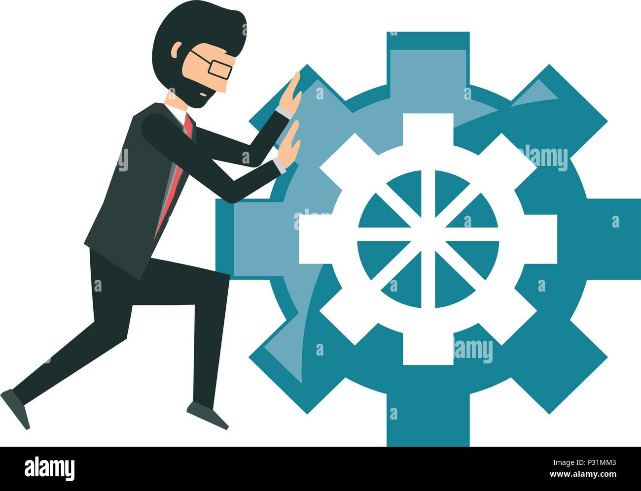 businessman pushing a gear wheel over white background, vector illustration Stock Vector Image ...