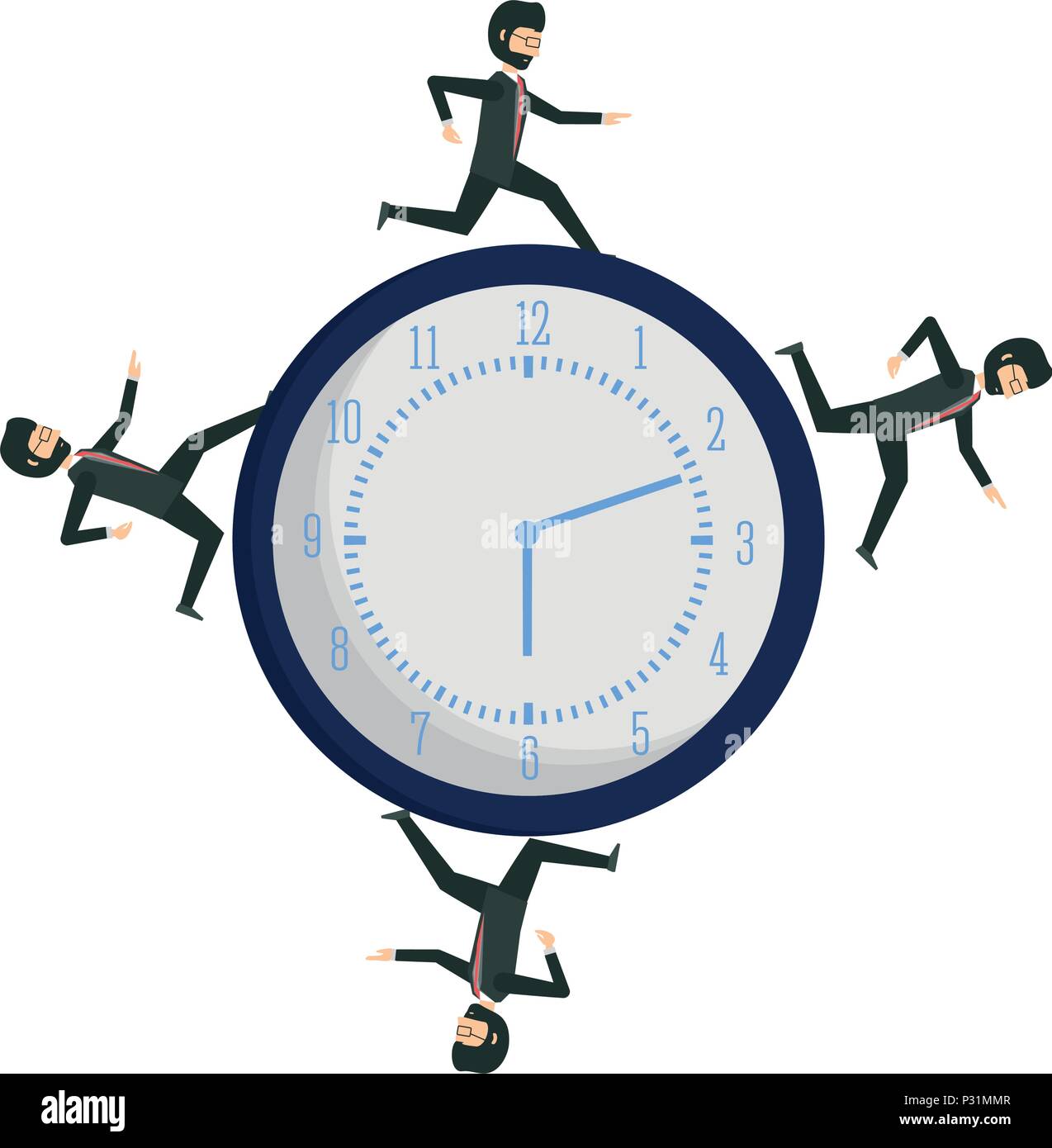 businessmen running on a clock over white background, vector ...