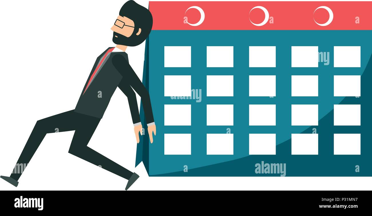 businessman pushing a calendar over white background, vector ...