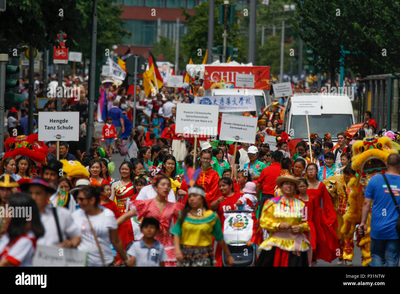 Frankfurt, Germany. 16th June, 2018. The huge parade makes their way ...