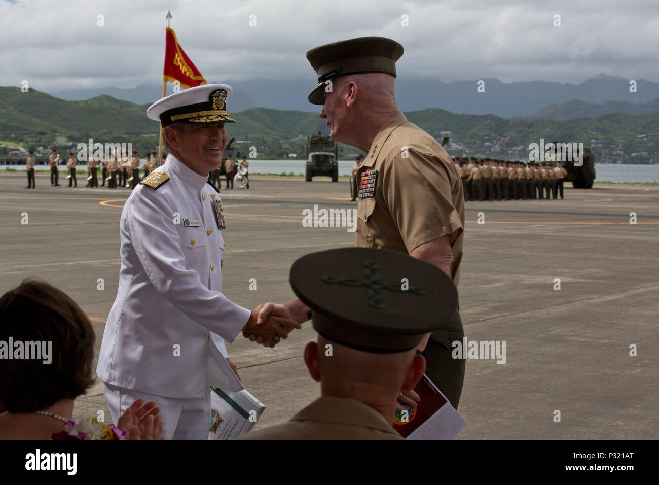 Adm. Harry B. Harris, commander, U.S. Pacific Command, left, shakes ...