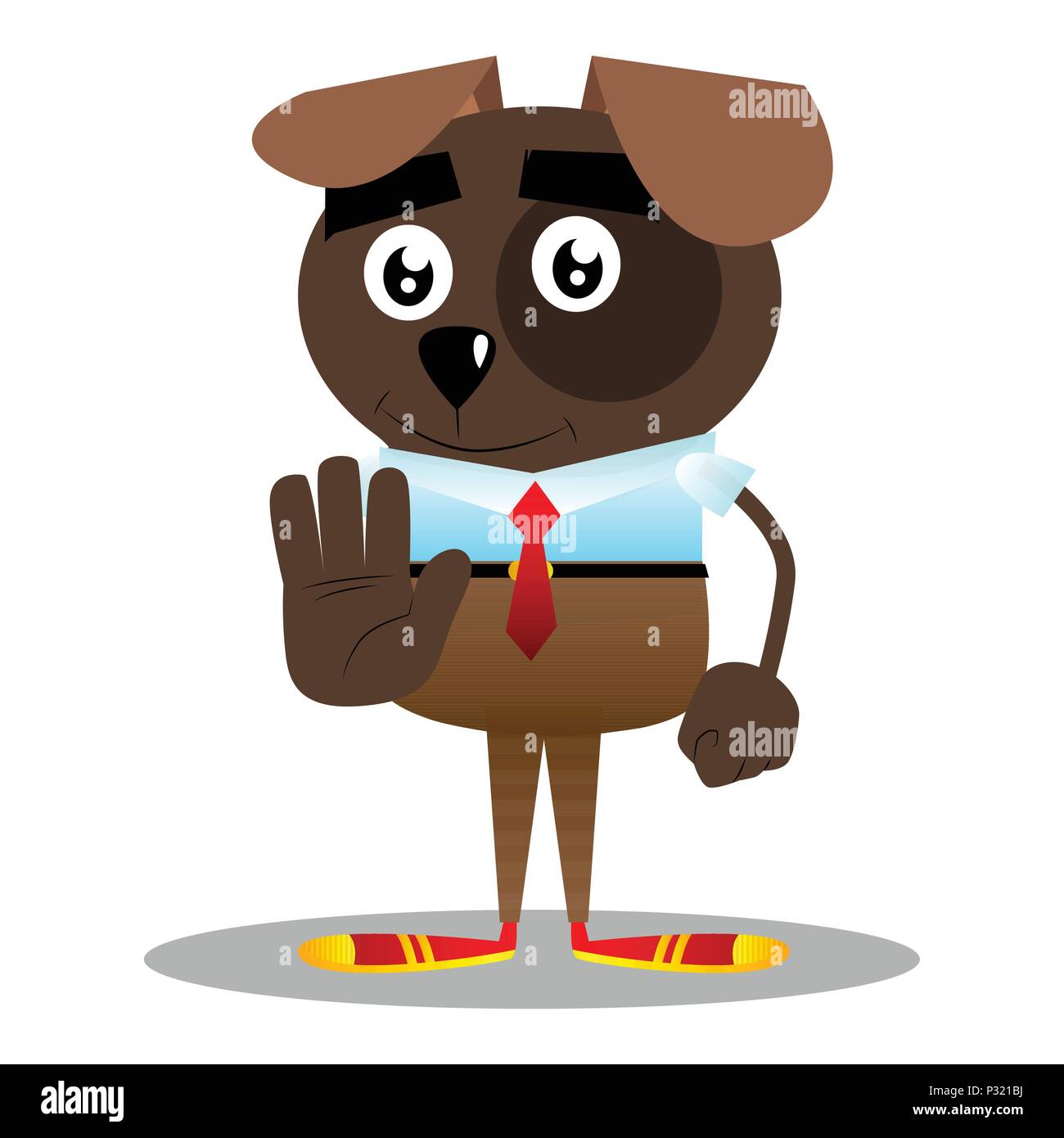 Cartoon illustrated business dog showing deny or refuse hand gesture ...