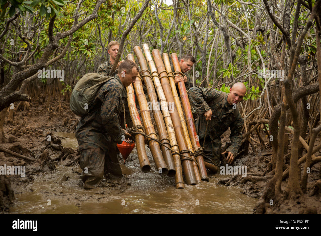 Marines with Marine Rotational Force – Darwin transport a water raft ...