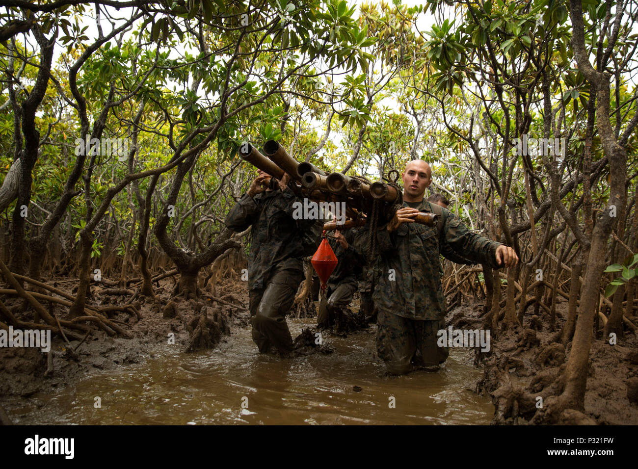 Marines with Marine Rotational Force – Darwin transport a water raft ...