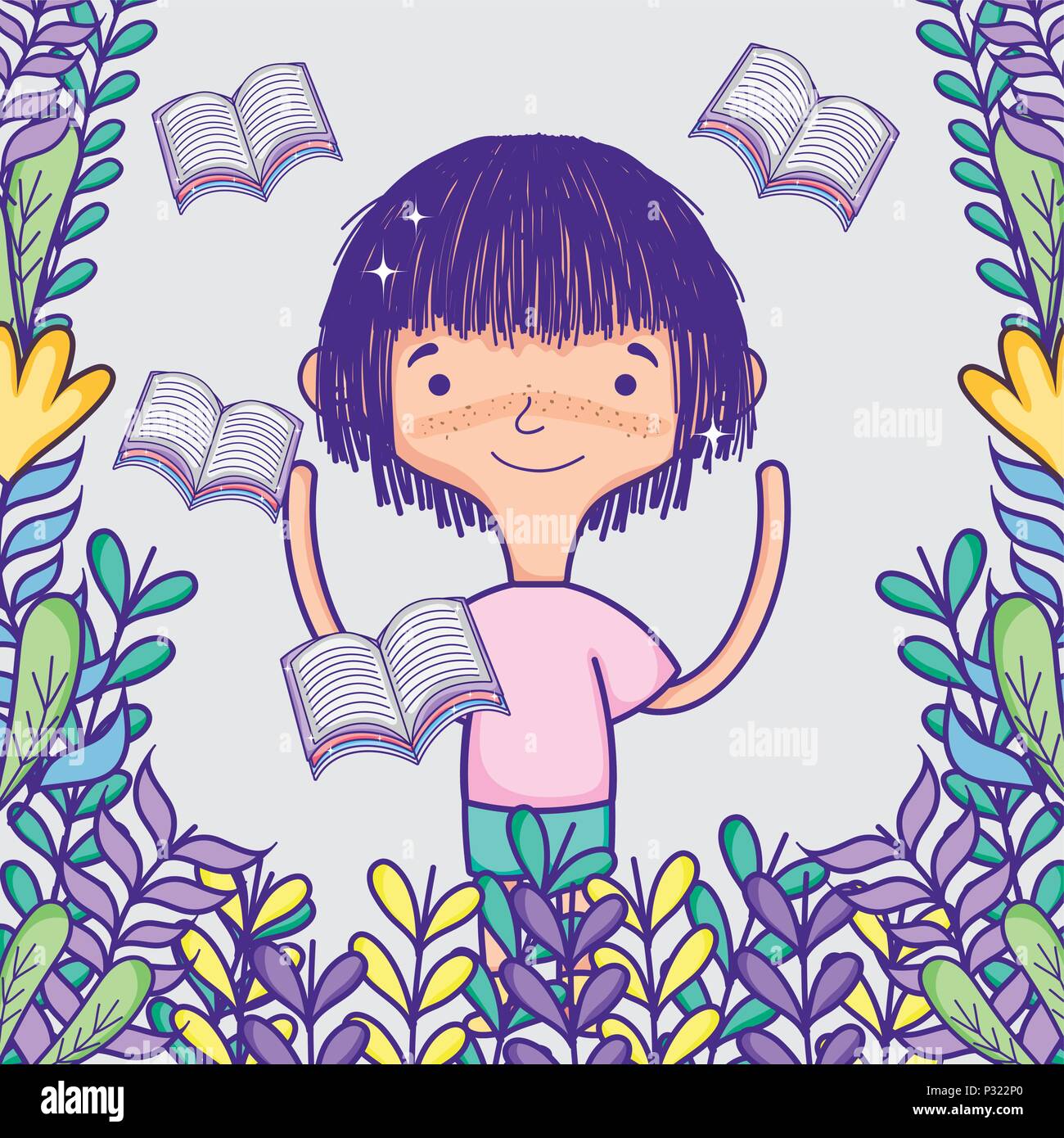 Cute girl with books Stock Vector Image & Art - Alamy