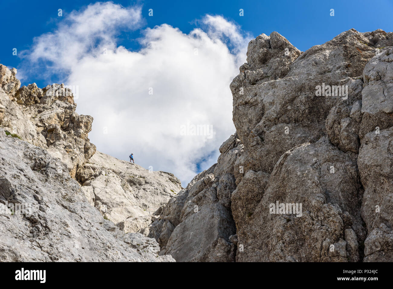 Hiker at Ellmauer Halt, Wilder Kaiser mountains of Austria - close to ...