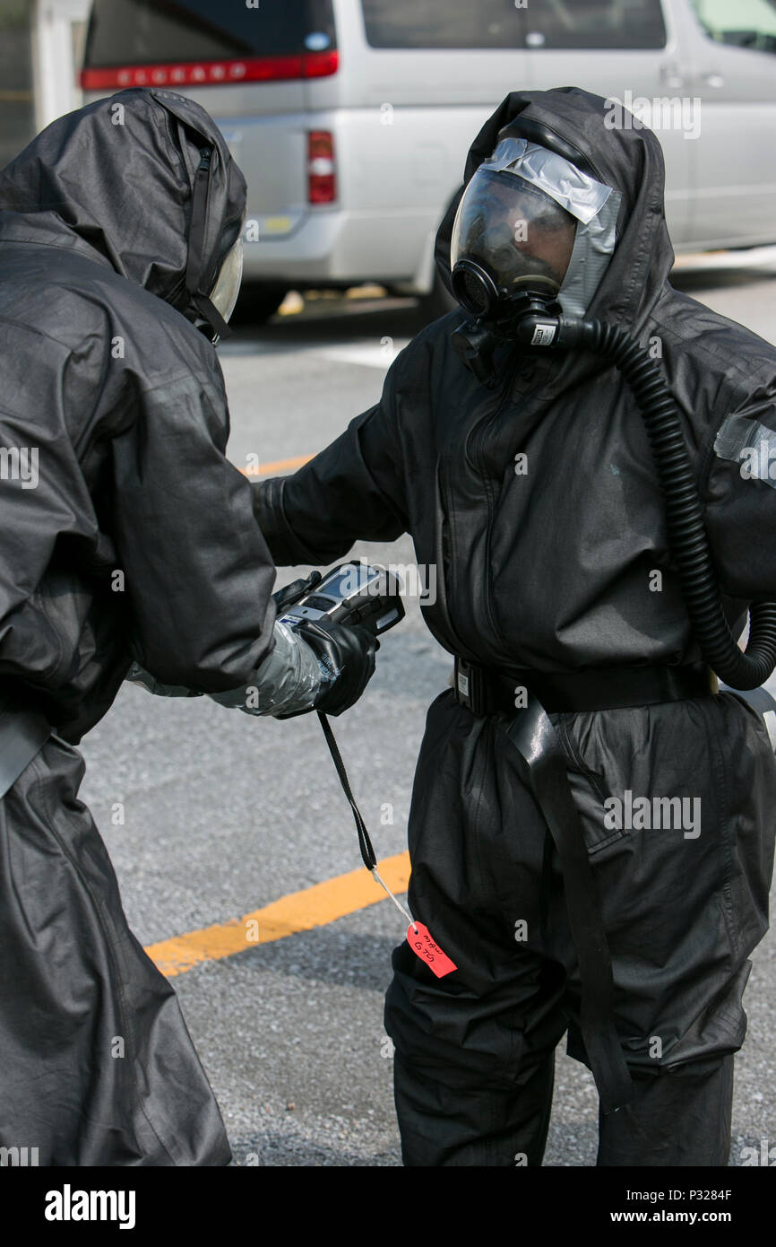 U.S. Marines with 1st Marine Aircraft Wing (MAW), Chemical Biological ...