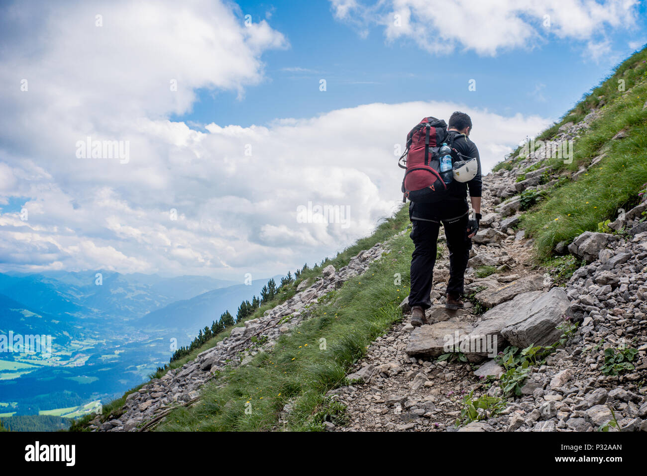 Hiker at Ellmauer Halt, Wilder Kaiser mountains of Austria - close to ...