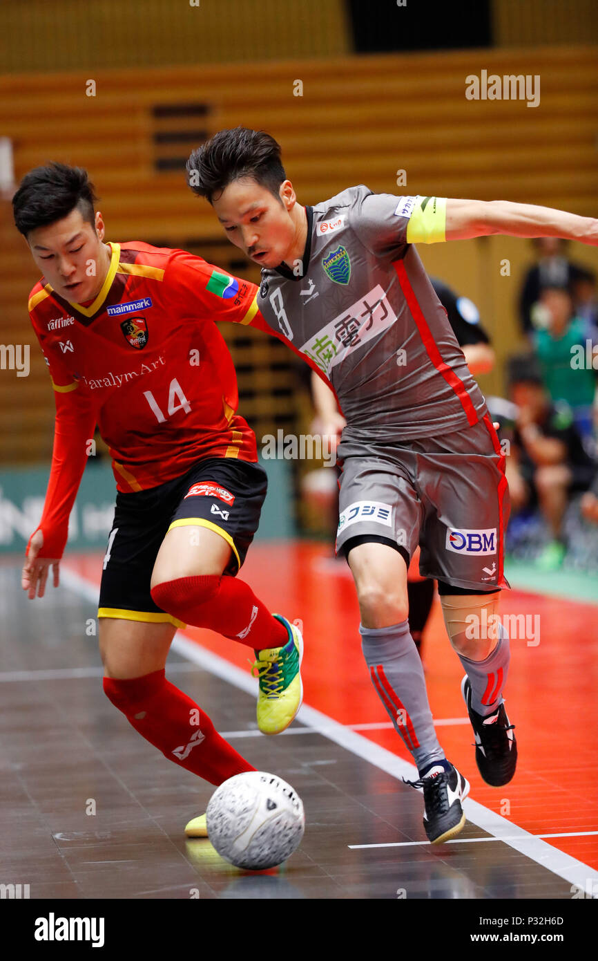 Komazawa indoor ball sports field, Tokyo, Japan. 16th June, 2018. (L to ...
