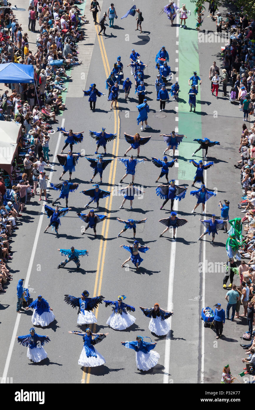 Seattle, Washington, USA. Aerial view of the Fremont Solstice Parade ...