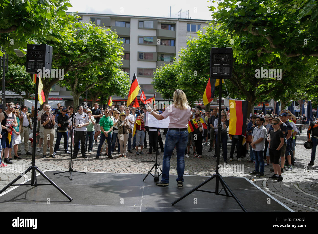 Frankfurt, Germany. 17th June 2018. Heidi Mund addresses the rally ...