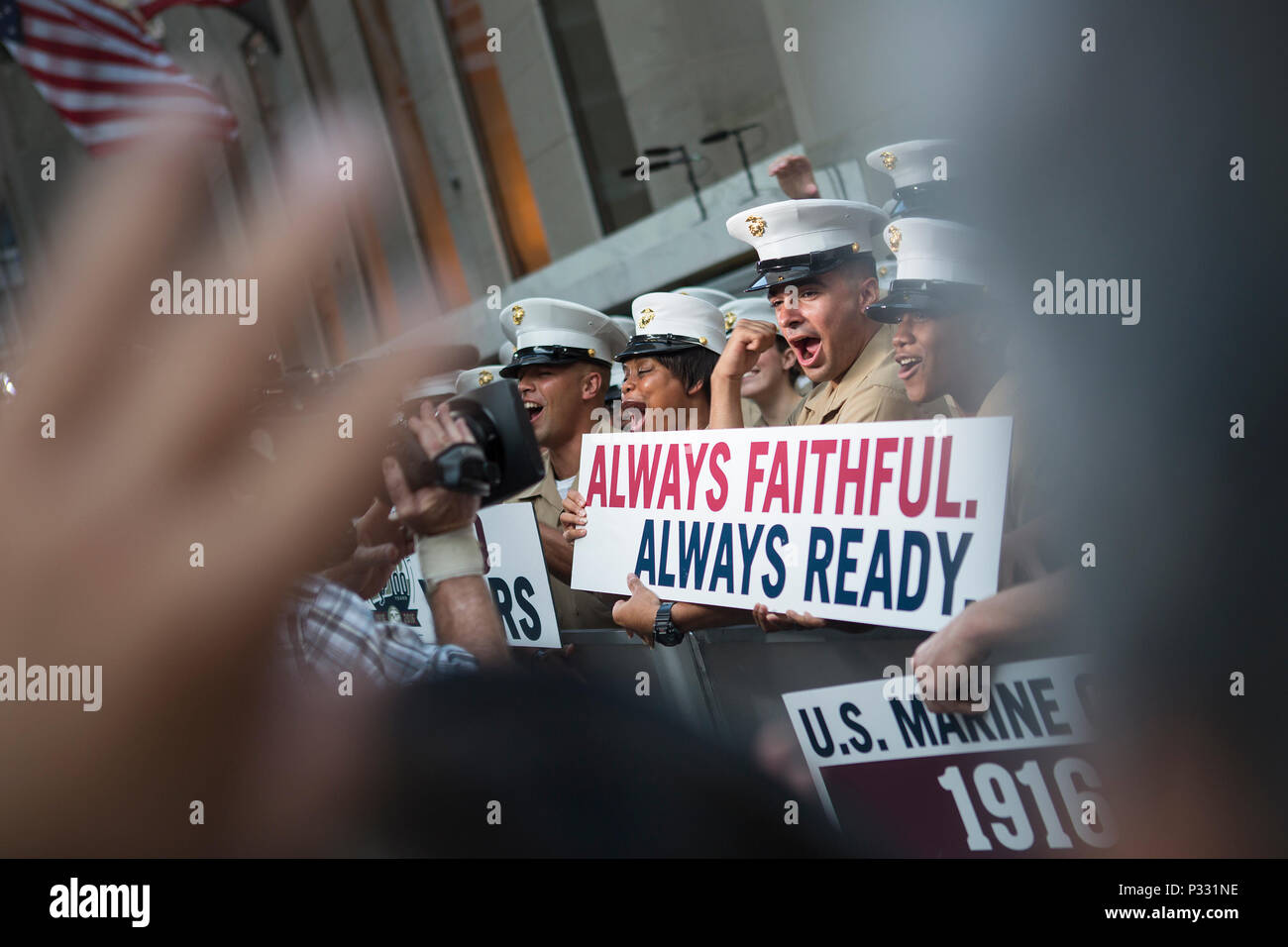 Reserve Marines cheer outside of the Today Show at Rockefeller Center ...