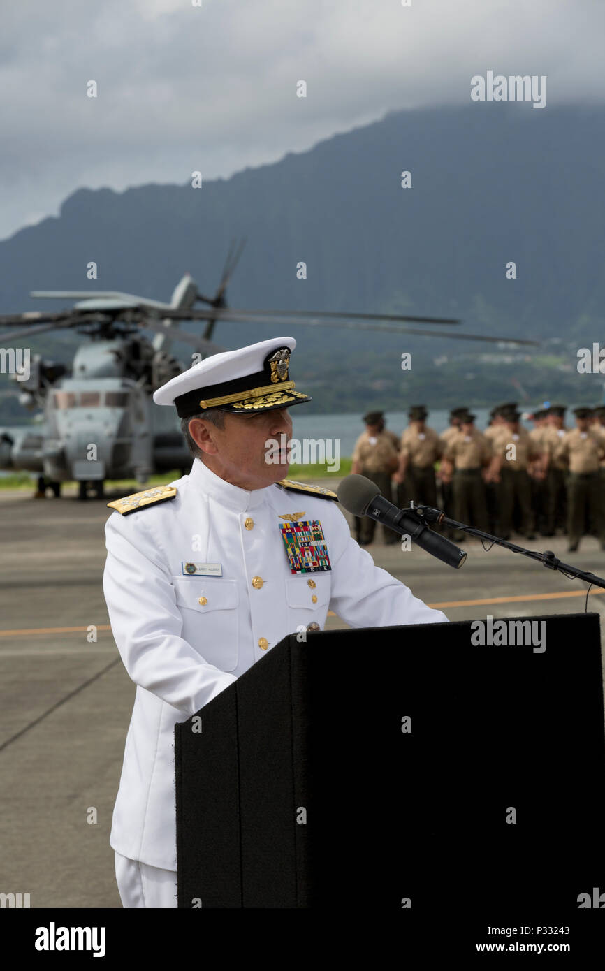Adm. Harry B. Harris, commander, U.S. Pacific Command, speaks during the U.S. Marine Corps ...