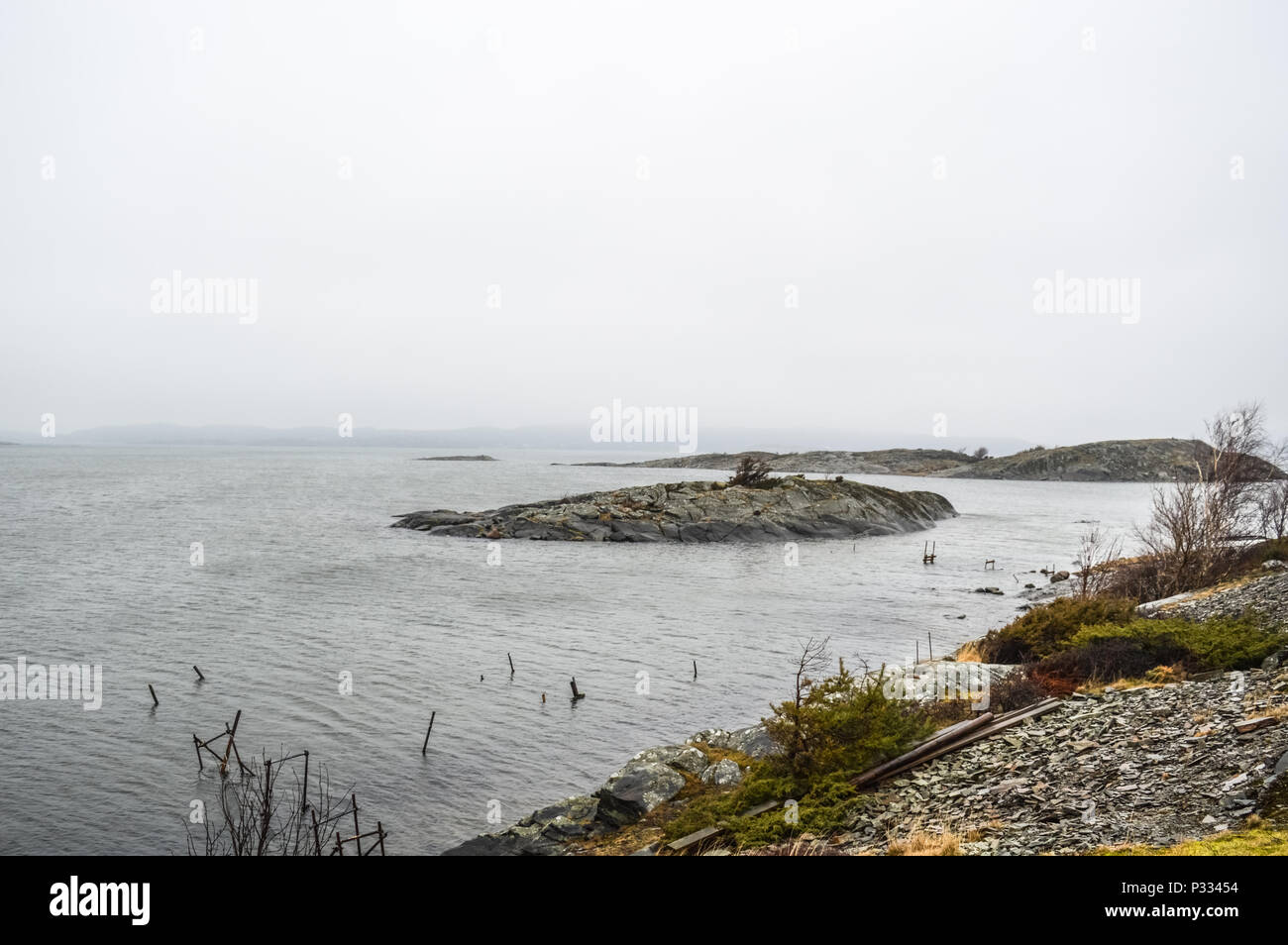 Moody windy foggy seascape in sweden Stock Photo - Alamy