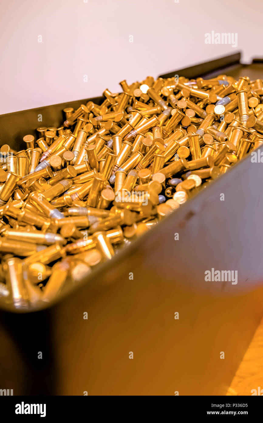 Ammo box full of bullets shot with a macro lens Stock Photo - Alamy