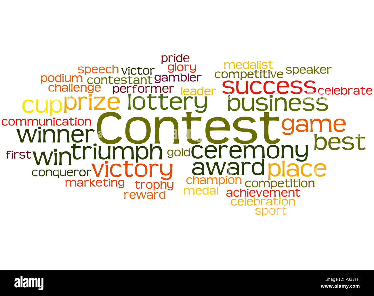 Contest, word cloud concept on white background Stock Photo - Alamy
