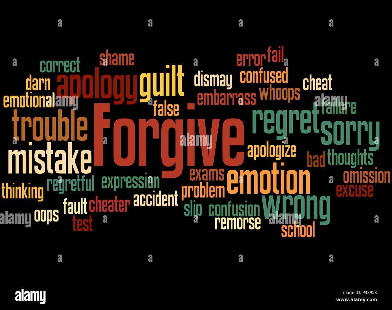 Forgive, word cloud concept on black background Stock Photo - Alamy