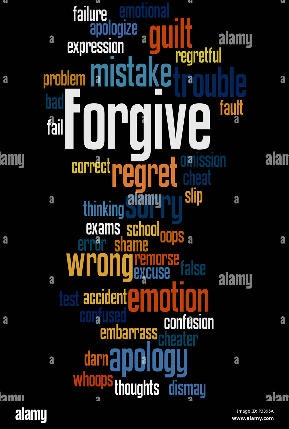 Forgive, word cloud concept on black background Stock Photo - Alamy