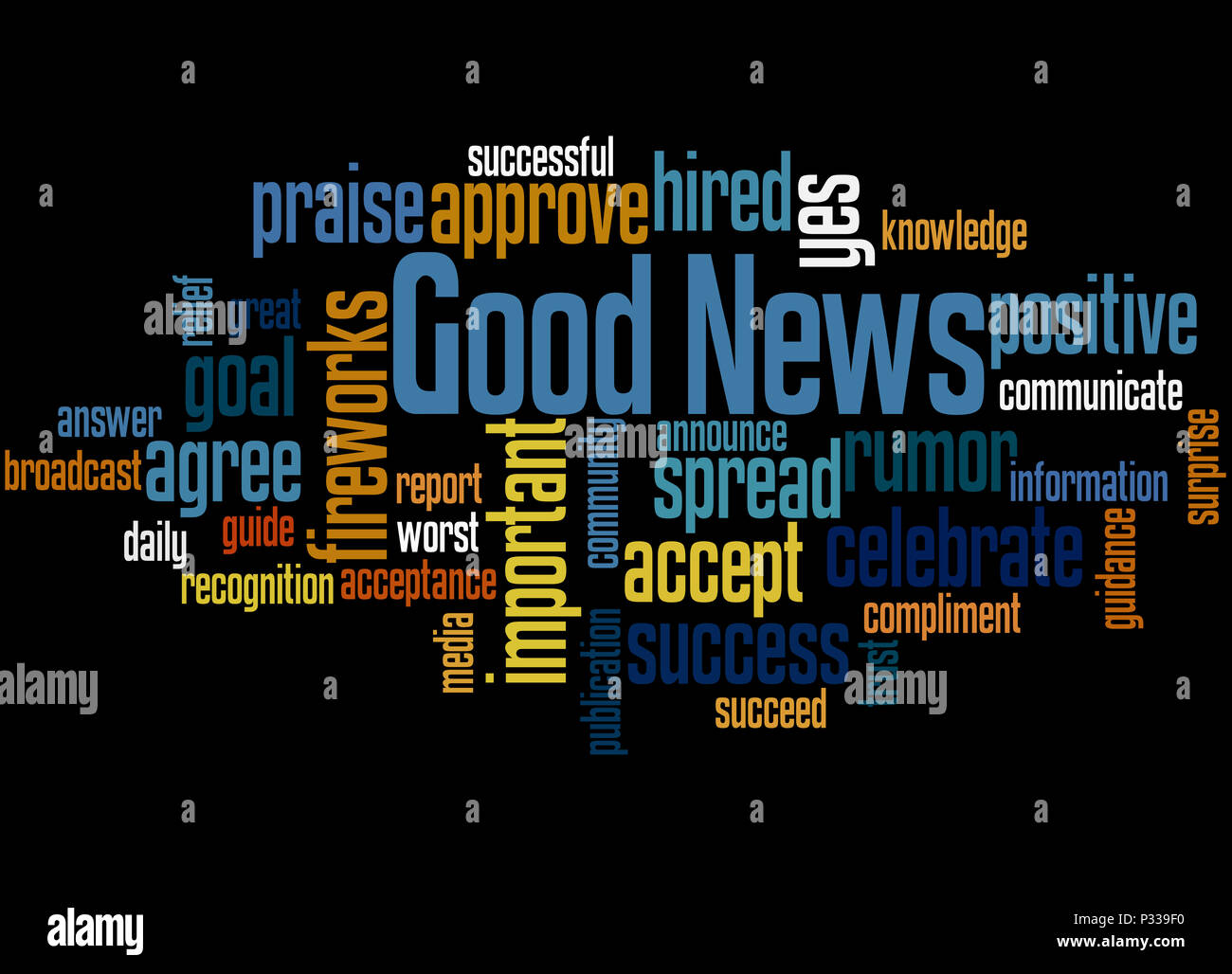 Good News, word cloud concept on black background Stock Photo - Alamy