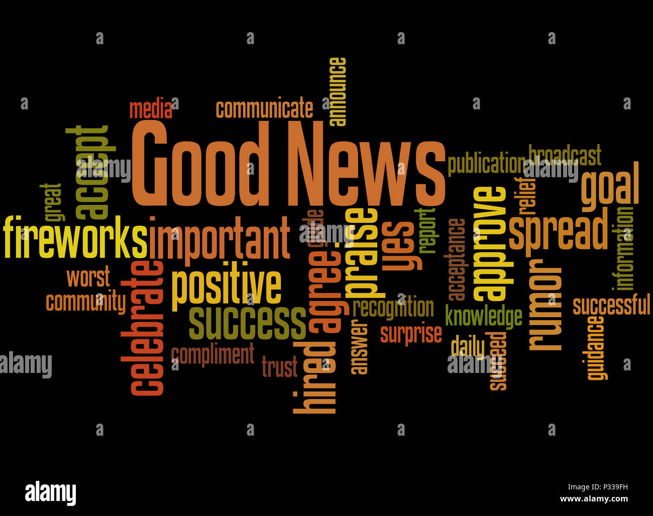 Good News, word cloud concept on black background Stock Photo - Alamy